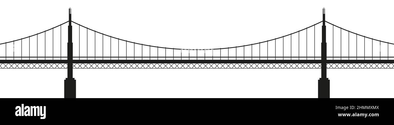 Grande silhouette de pont à câbles. Illustration vectorielle isolée sur ...