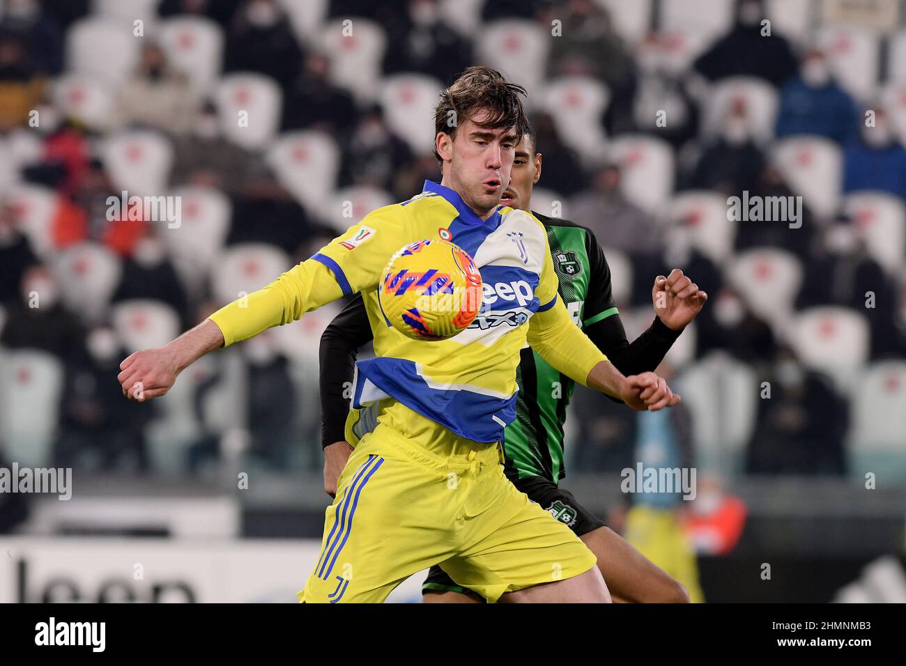 Dusan Vlahovic De Juventus Fc En Action Lors Du Match Coppa Italia 2021