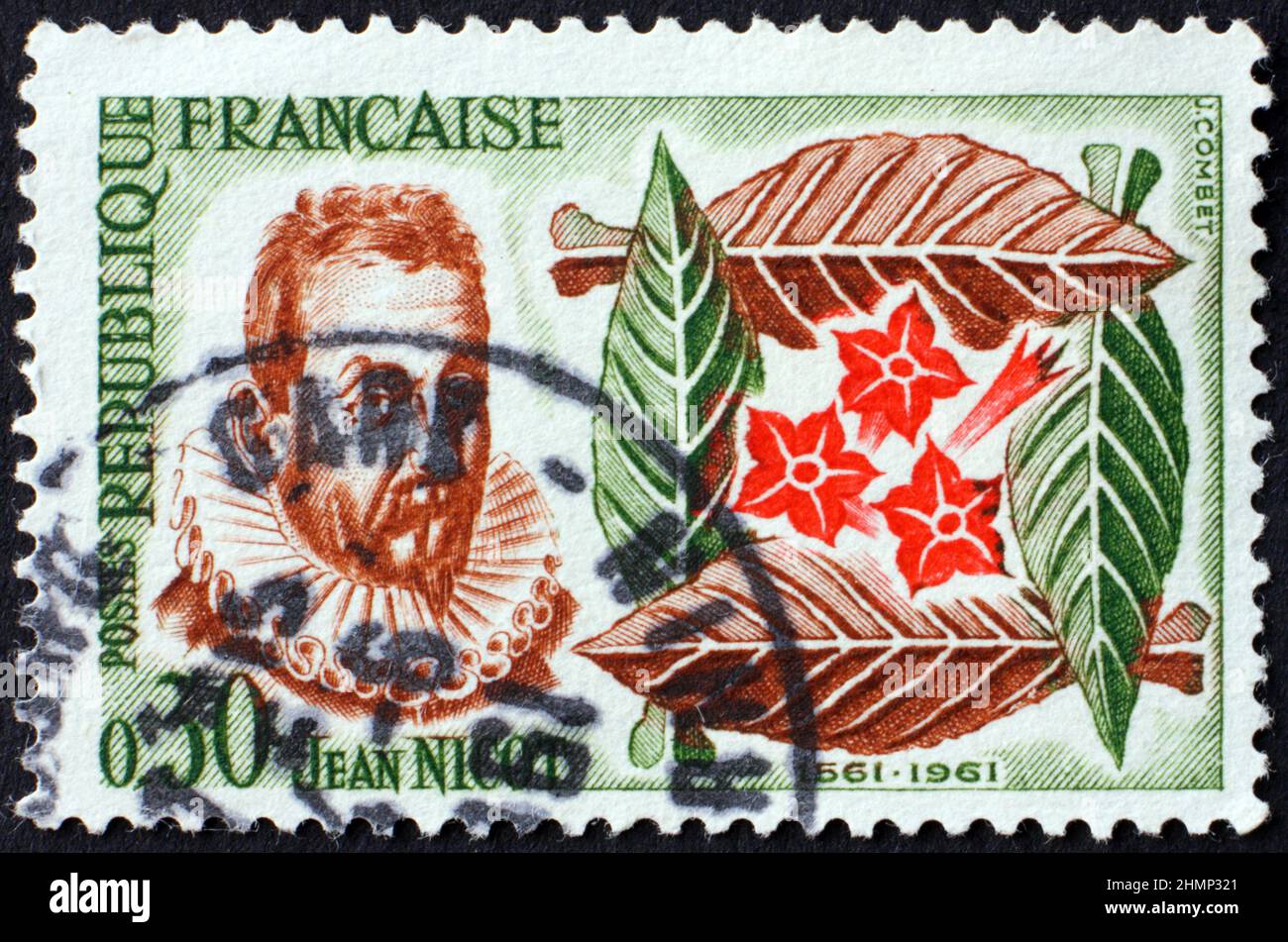 FRANCE - VERS 1961: Un timbre imprimé en France montre Jean Nicot ...