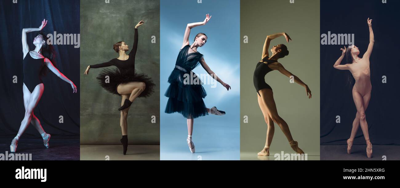 Flexibilité et émotions. Collage de portraits de danseuses de ballet ...