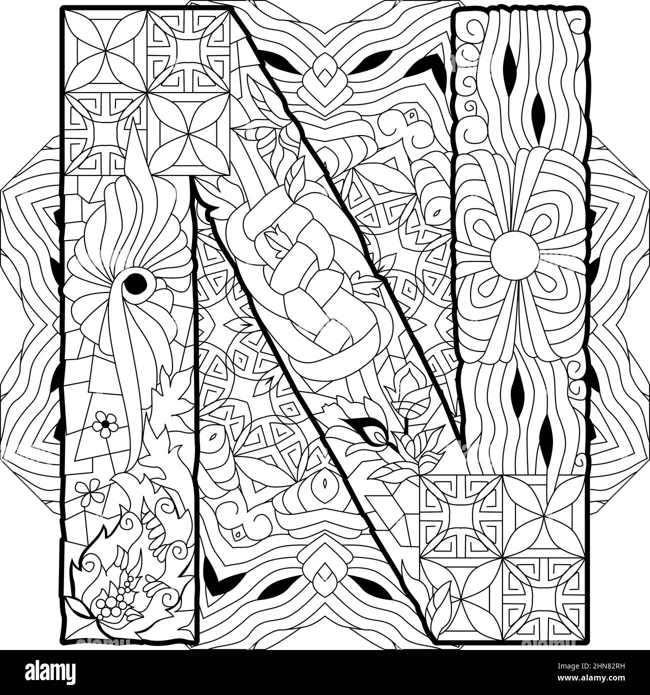 Zentangle alphabet stylisé - lettre N sur le mandala pour la coloration ...