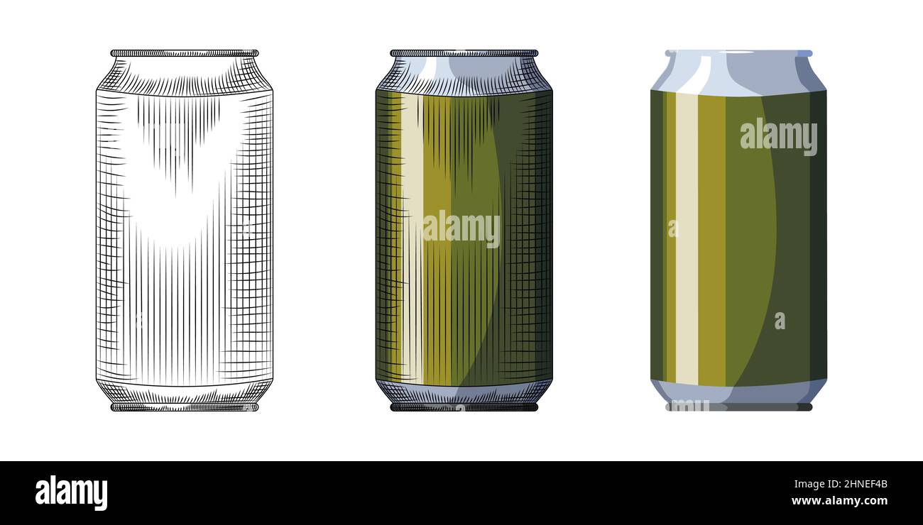 Gabarit de canette de bière tirée à la main. Boisson verte, peut être ...