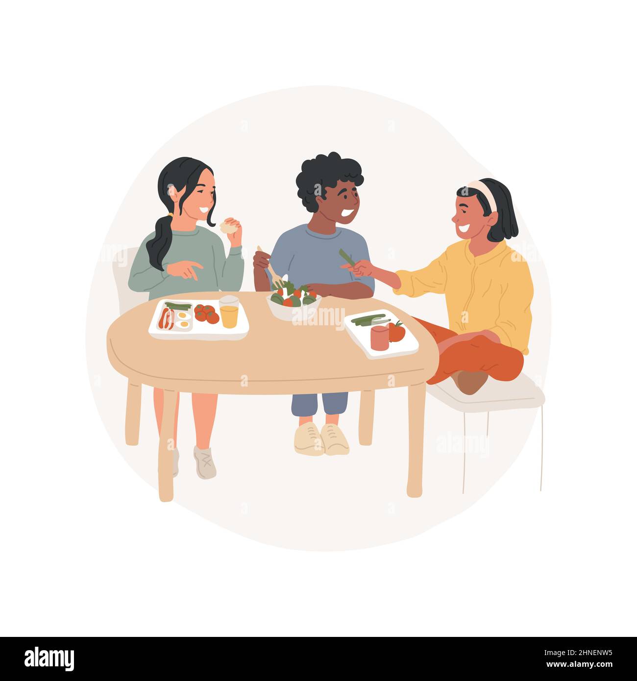 Pause déjeuner Illustration vectorielle isolée les élèves s'assoient ...