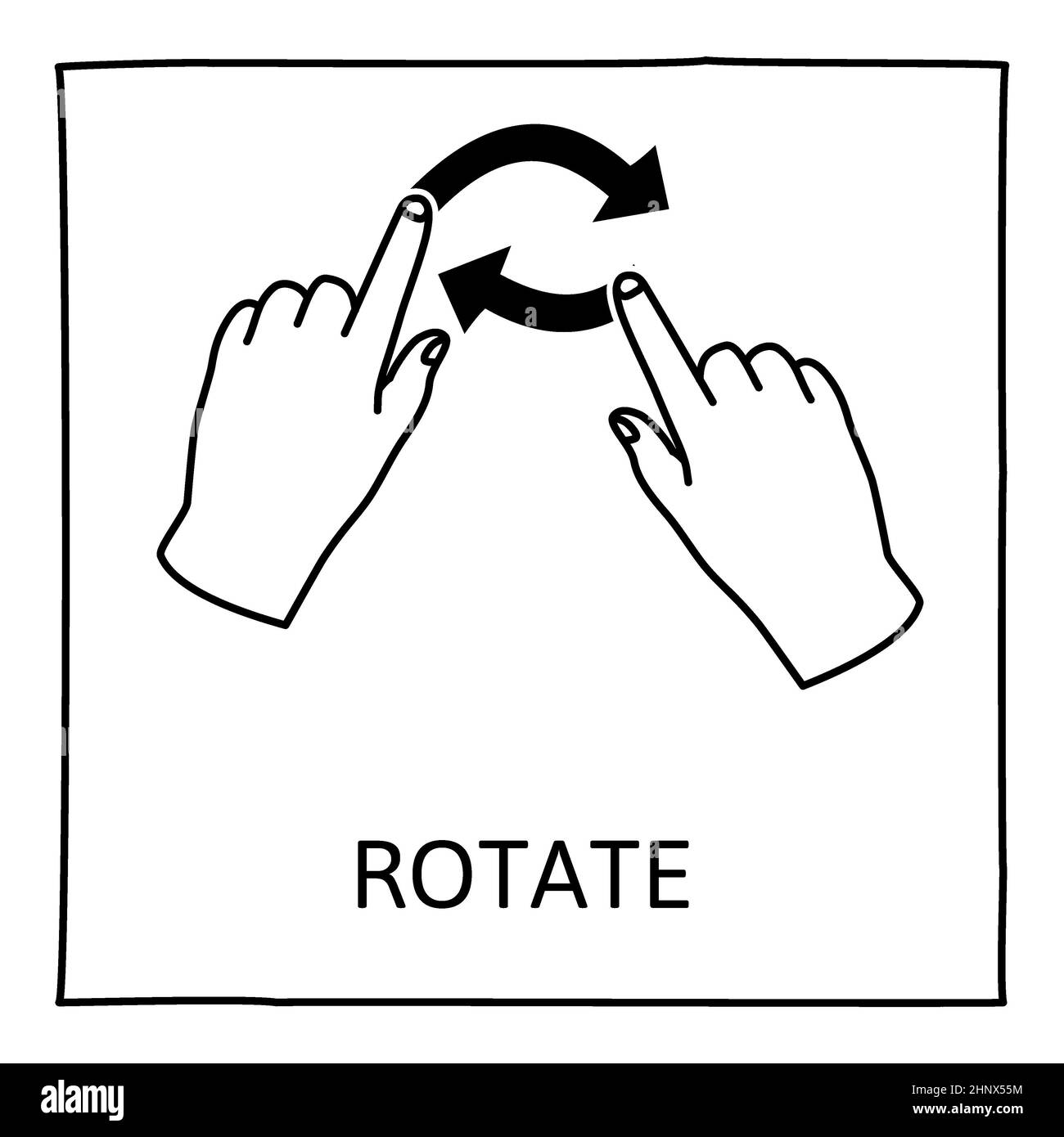 Icône de geste Doodle. Faire pivoter à deux mains. Mouvements du doigt ...