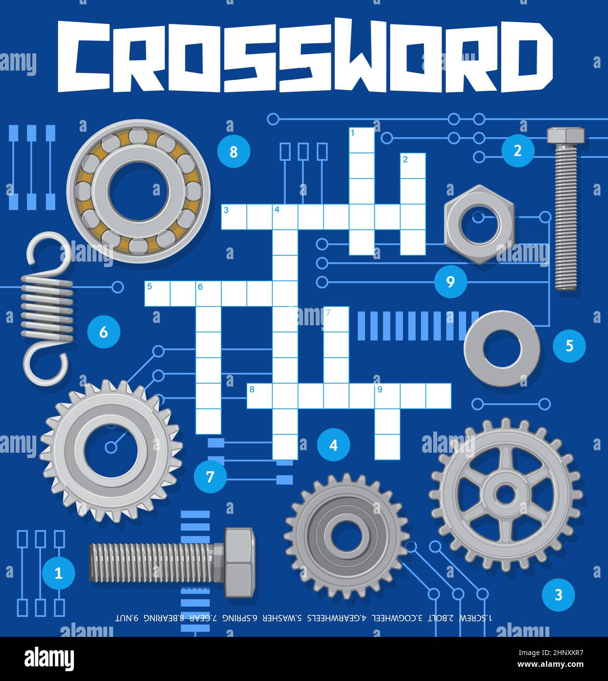 Tableau de la grille des mots croisés des pièces de rechange mécaniques ...