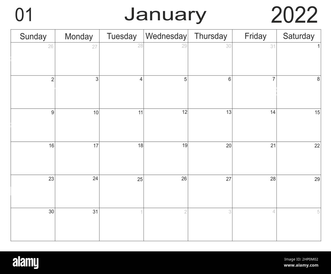 Calendrier janvier 2022 calendrier avec note vierge pour la liste des ...