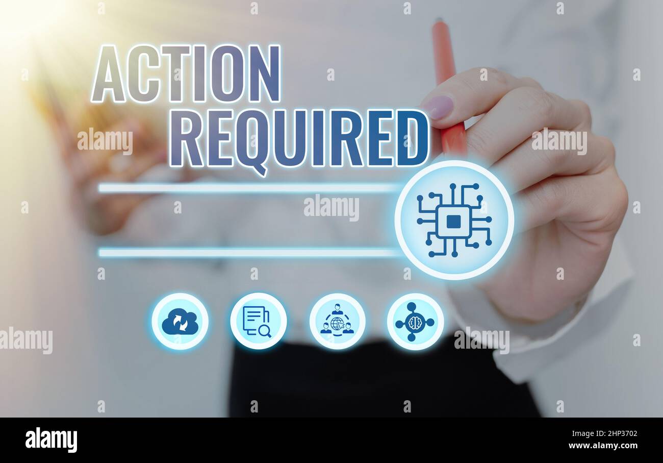 Inspiration montrant le signe action requise, concept d'Internet ...
