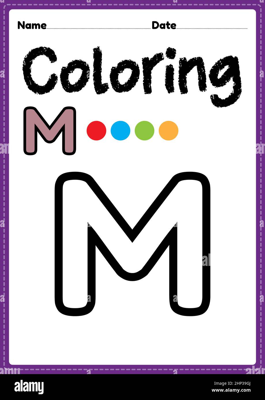 Lettre m alphabet coloriage page pour les enfants d'âge préscolaire ...
