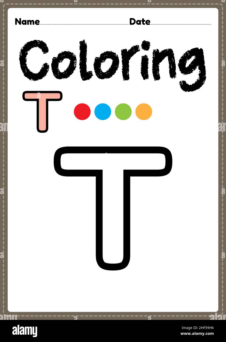 Lettre t alphabet coloriage page pour les enfants d'âge préscolaire ...