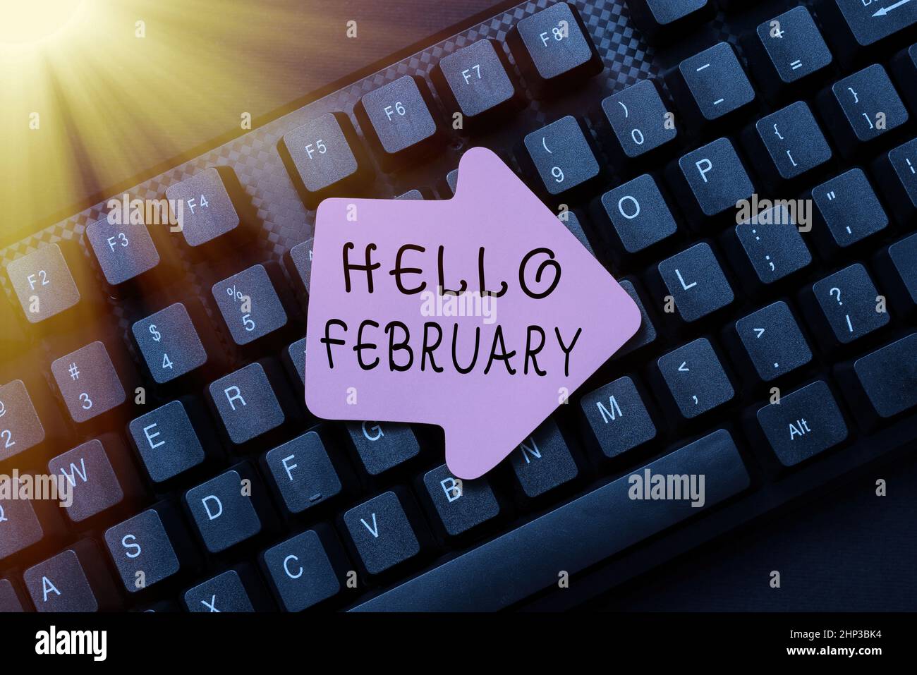 Légende de texte présentant Bonjour février, concept Internet ...