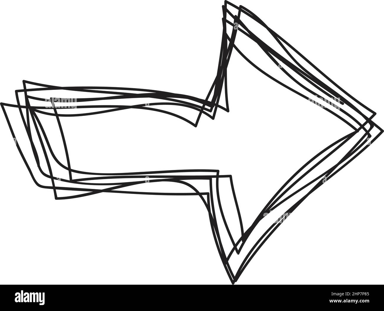 Flèche droite dessinée à la main, élément de scribble d'esquisse ...