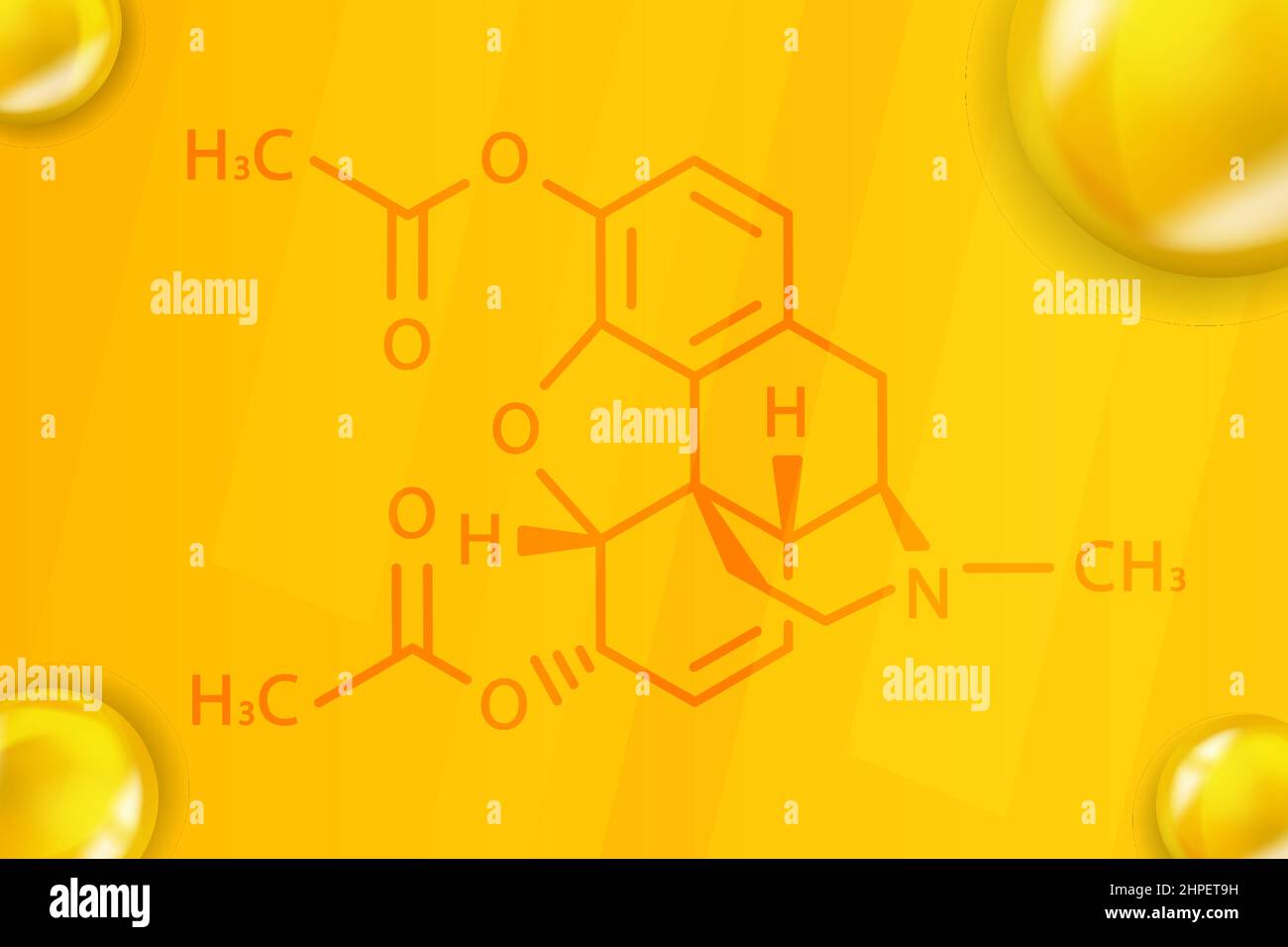 Formule chimique d'héroïne. Héroïne 3D structure moléculaire chimique ...