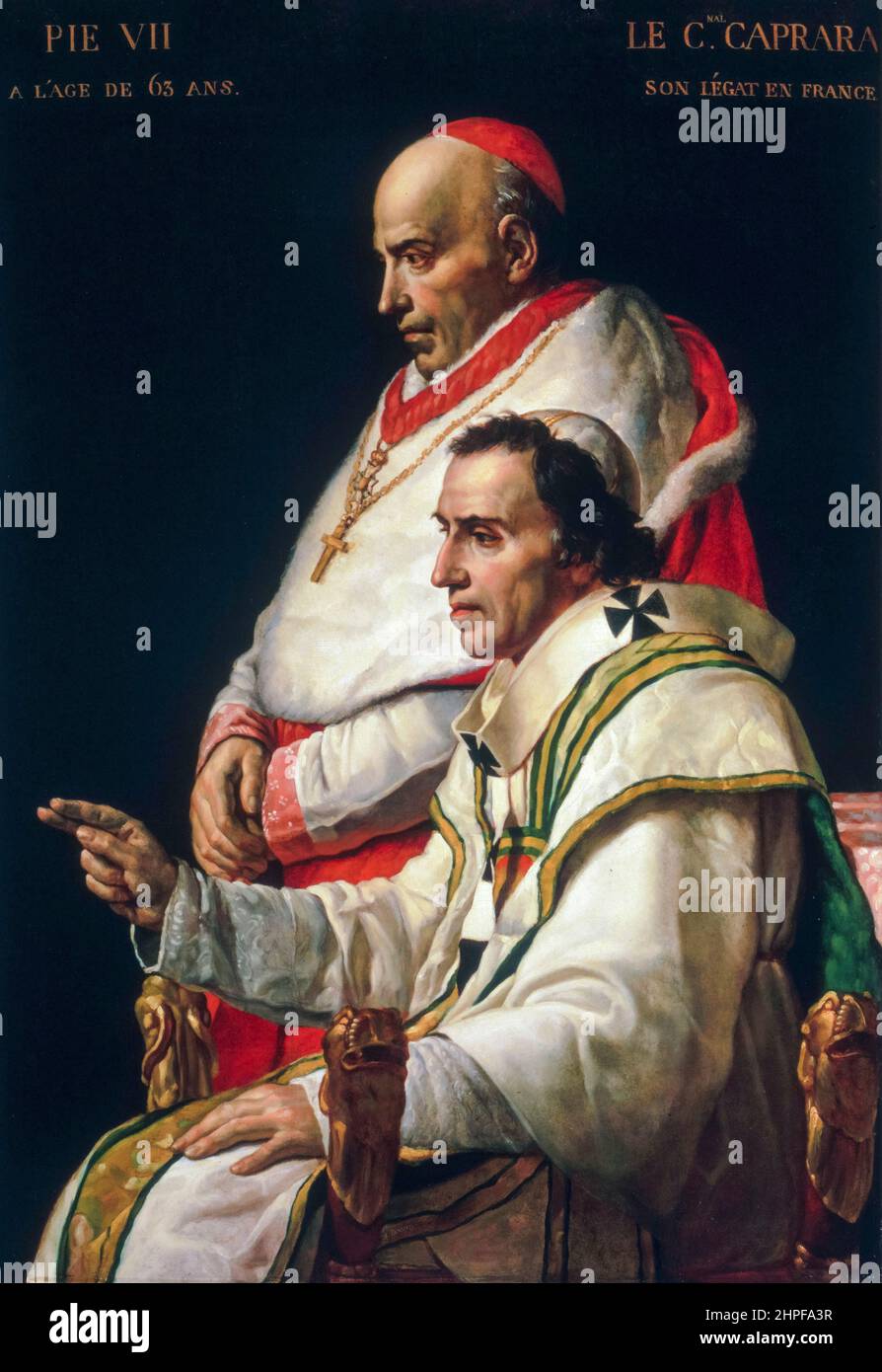 Portrait du pape Pie VII et du cardinal Caprara, huile sur tableau de ...