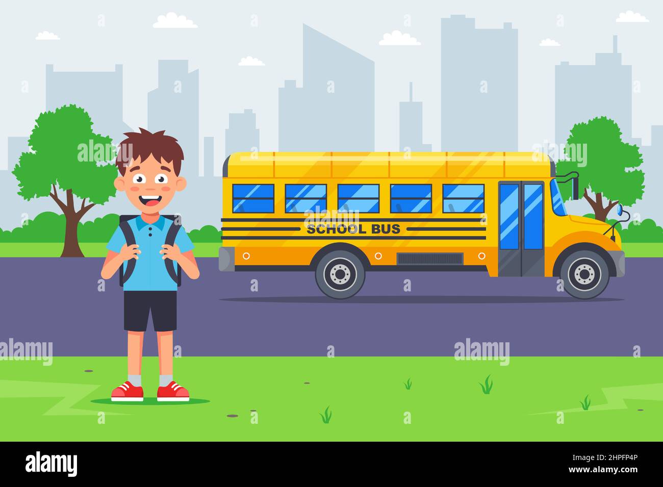 Enfants qui attend bus Banque d'images vectorielles - Alamy