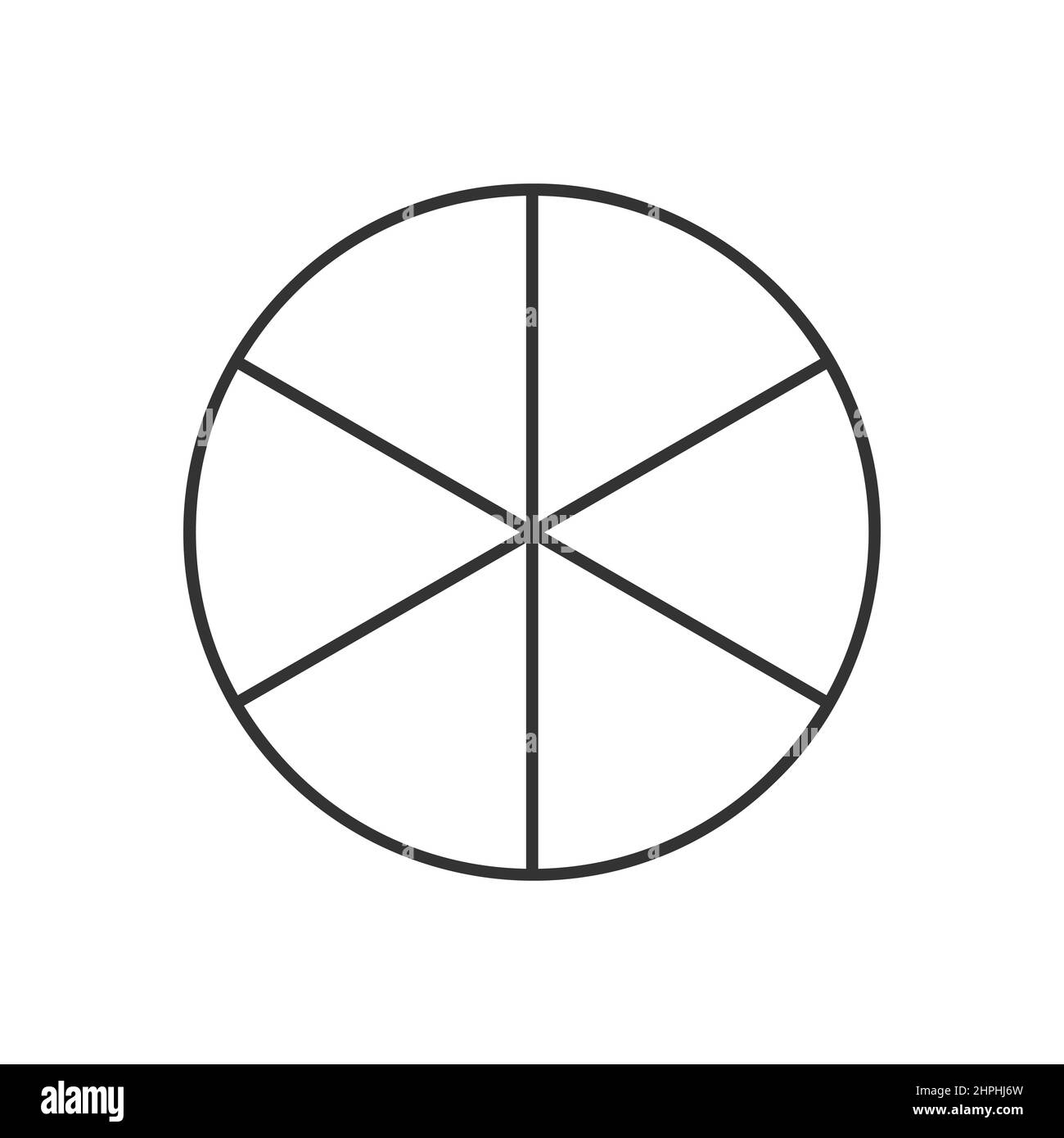 Cercle divisé en 6 segments isolés sur fond blanc. Tarte ou pizza en ...