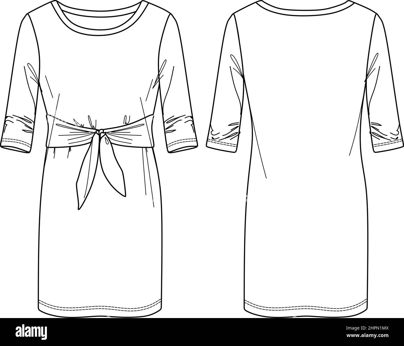 Robe à manches longues et col rond vectoriel tendance CAD, petite robe ...