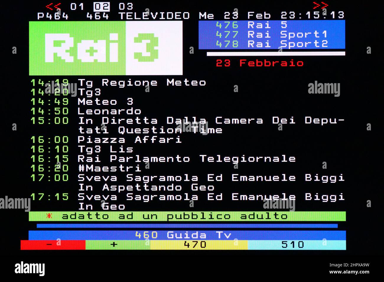 Affichage TÉLÉTEXTE d'une page Televideo RAI, émission publique ...