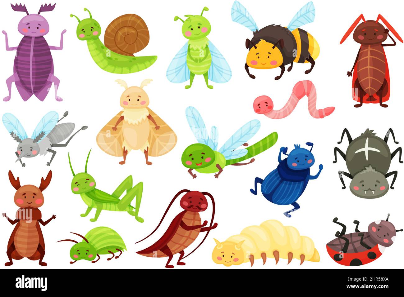 Insectes de dessin animé, insectes de jardin mignons, libellule ...