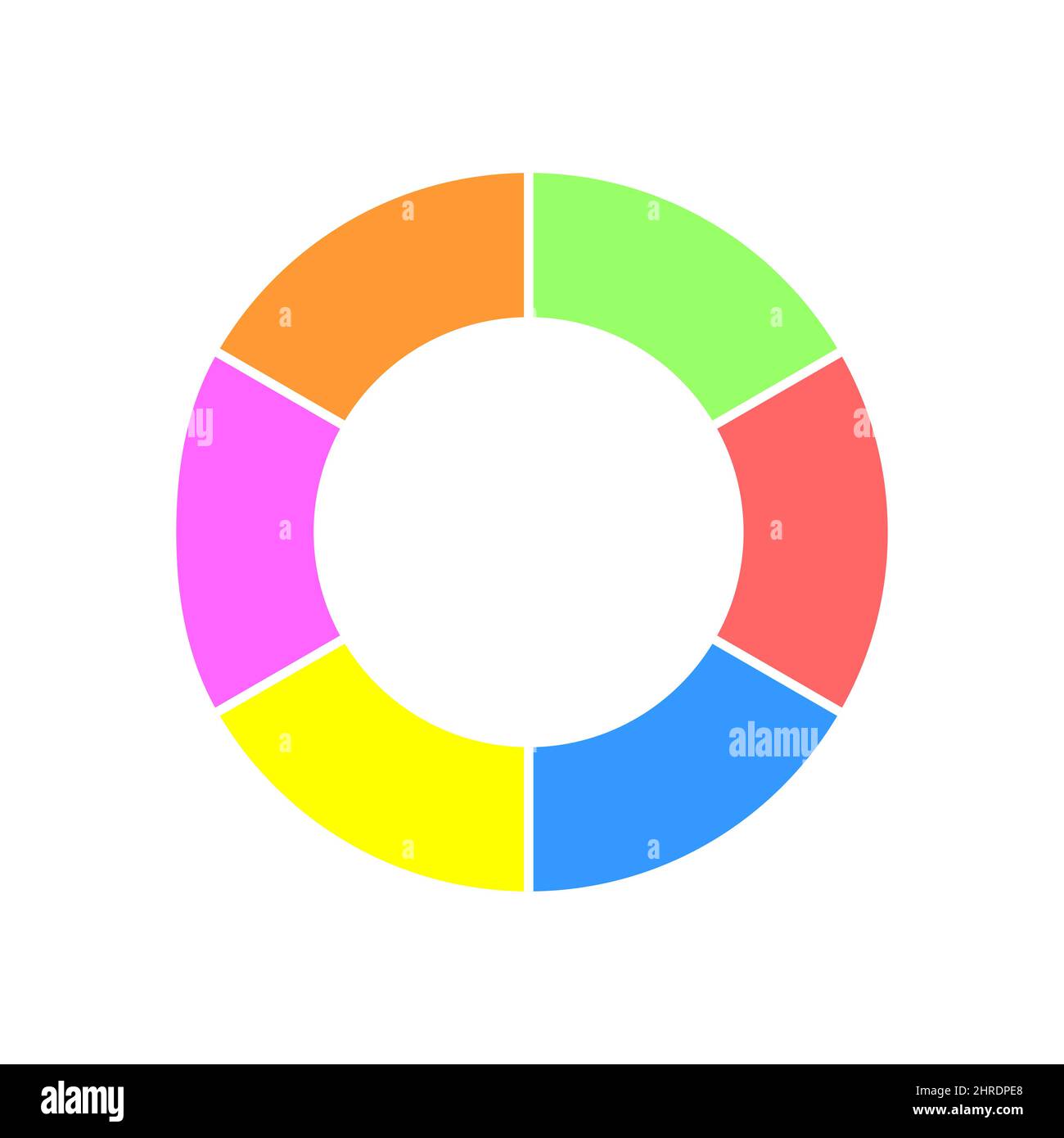Diagramme en anneau. Diagramme rond coloré divisé en 6 parties égales ...