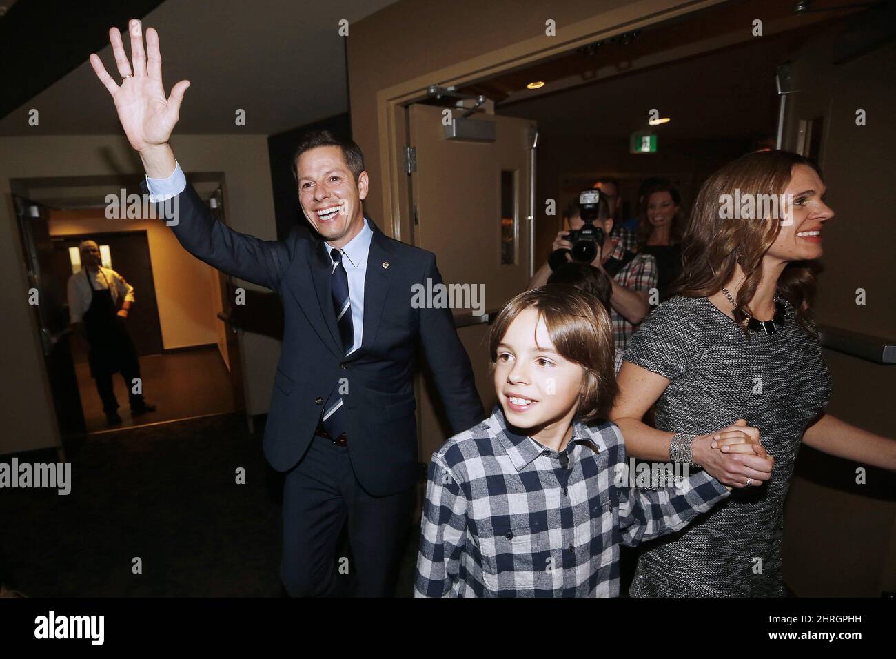 Le maire Brian Bowman et son épouse Tracy et ses fils Hayden, front, et ...