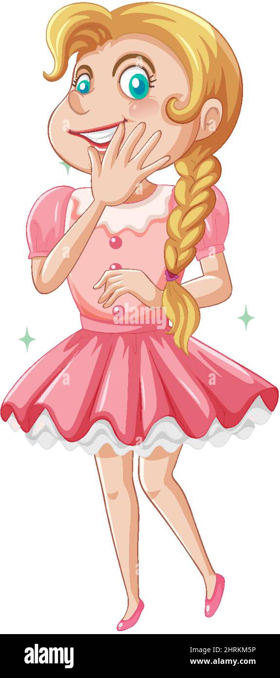 Une fille en robe rose personnage de dessin animé sur fond blanc ...