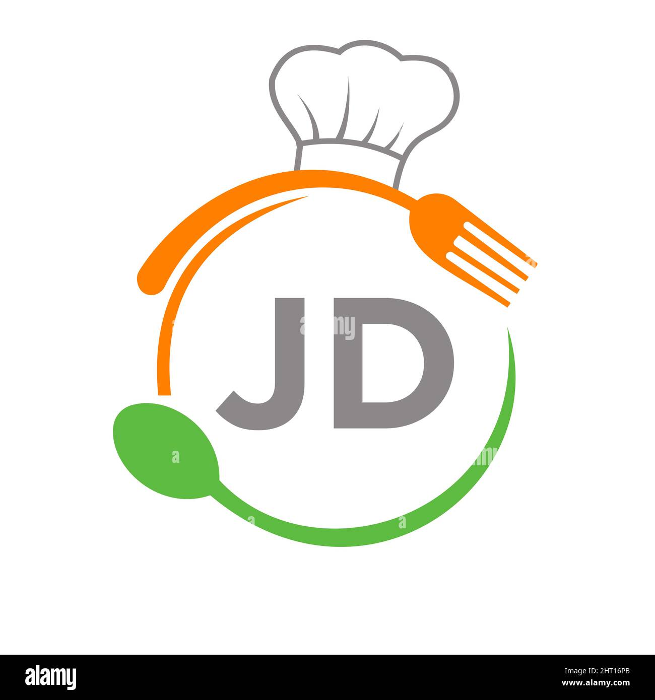 Logo JD Restaurant avec cuillère à chapeau de chef et gabarit de fourchette. Logo du restaurant ...