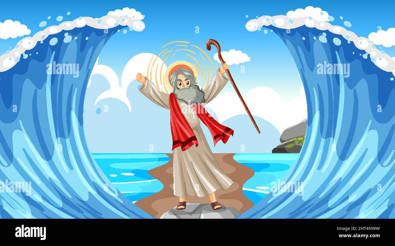 Personnage de dessin animé Moses avec illustration d'arrière-plan de ...