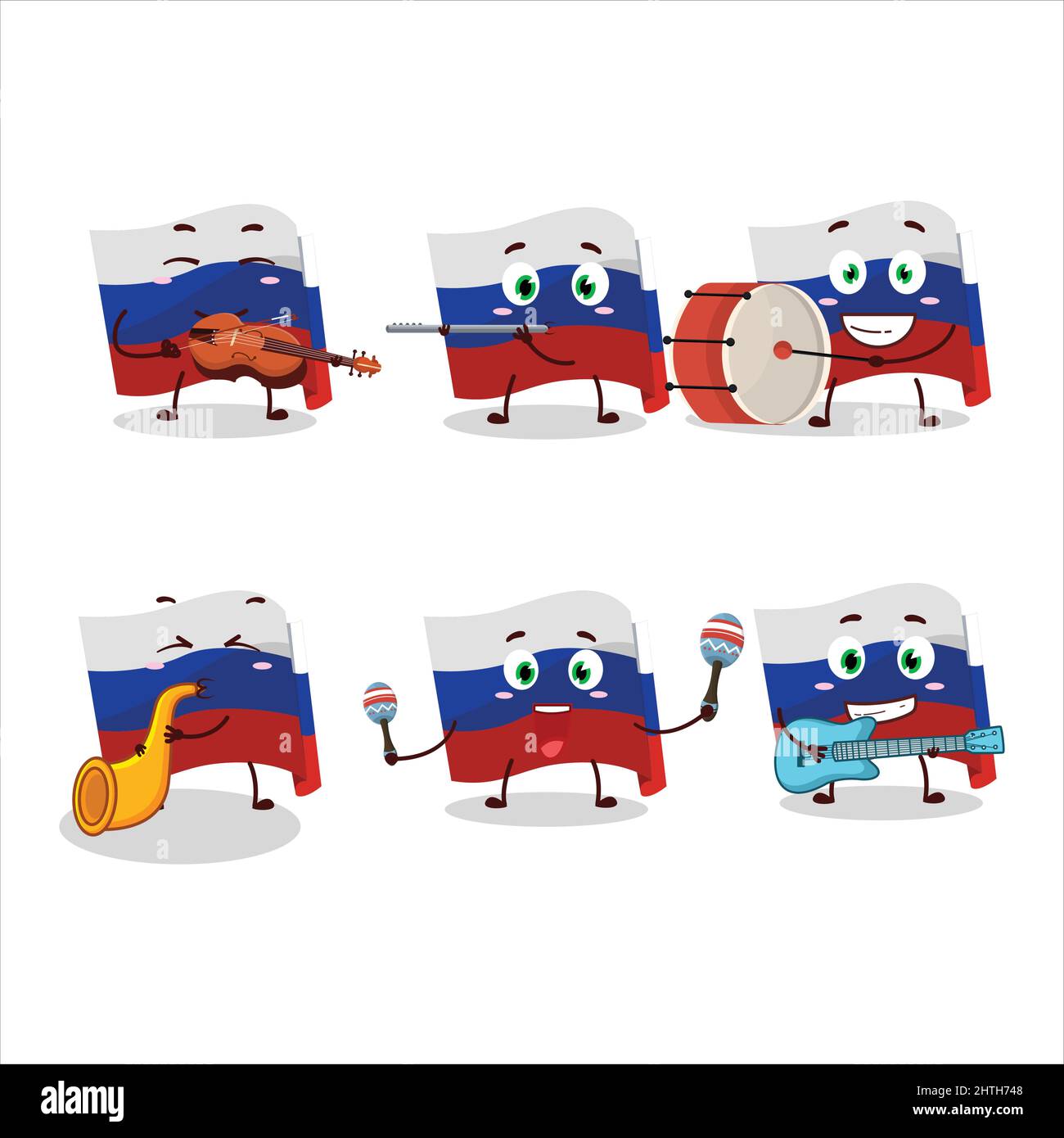 Personnage de dessin animé du drapeau russe jouant quelques instruments ...