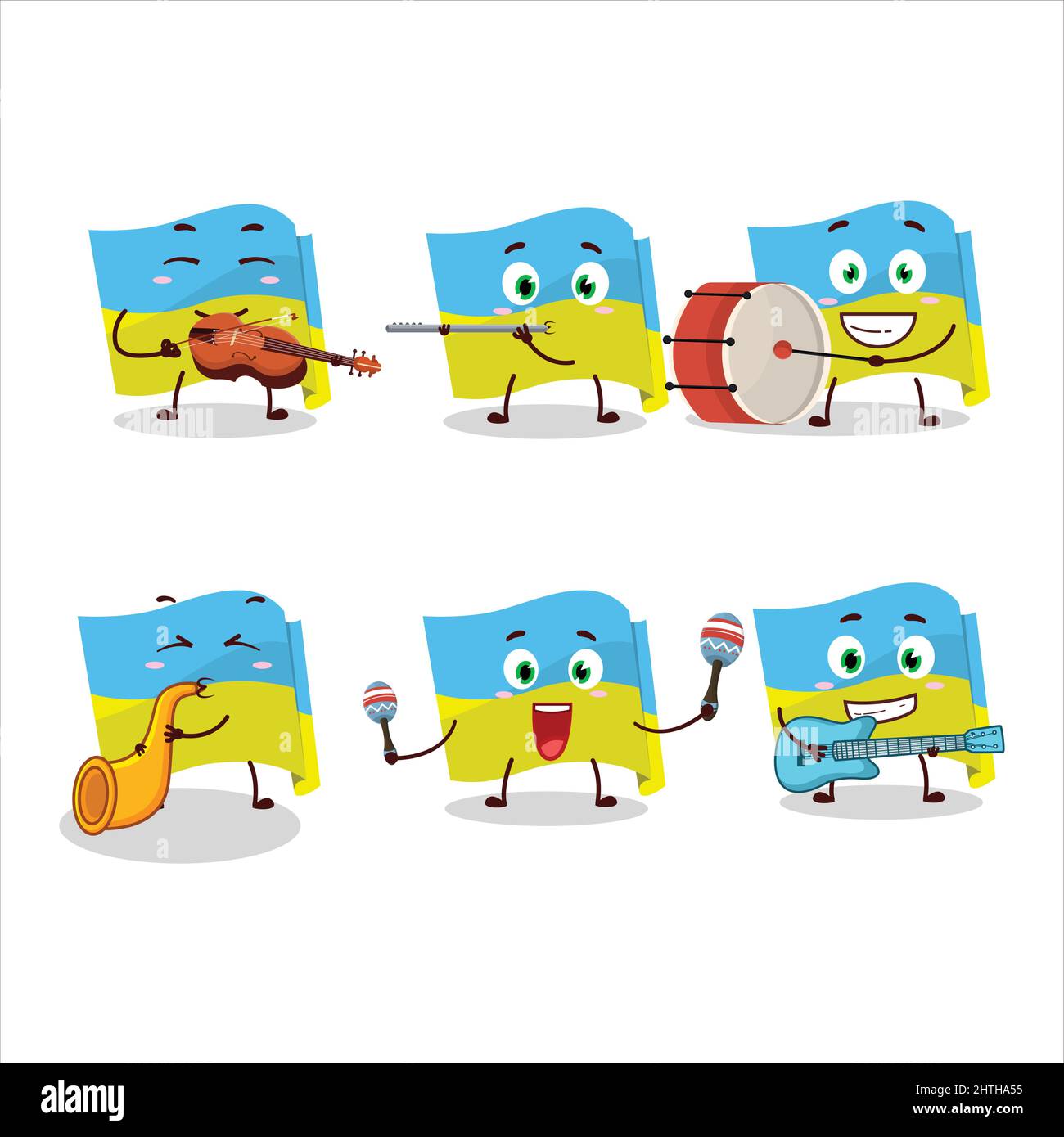 Personnage de dessin animé du drapeau de l'ukraine jouant certains ...