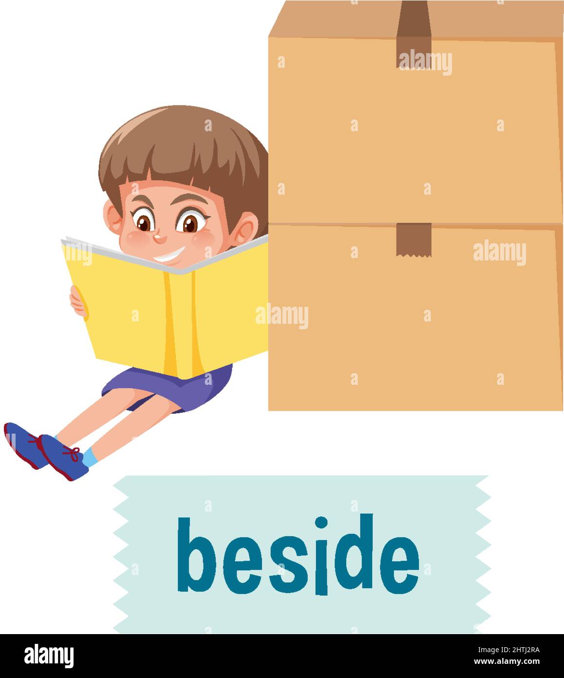 Préposition de l'endroit avec une petite fille de dessin animé et une ...
