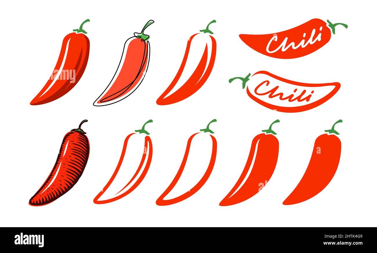 Ensemble de symboles piment rouge. Symbole de saveur chaude ...