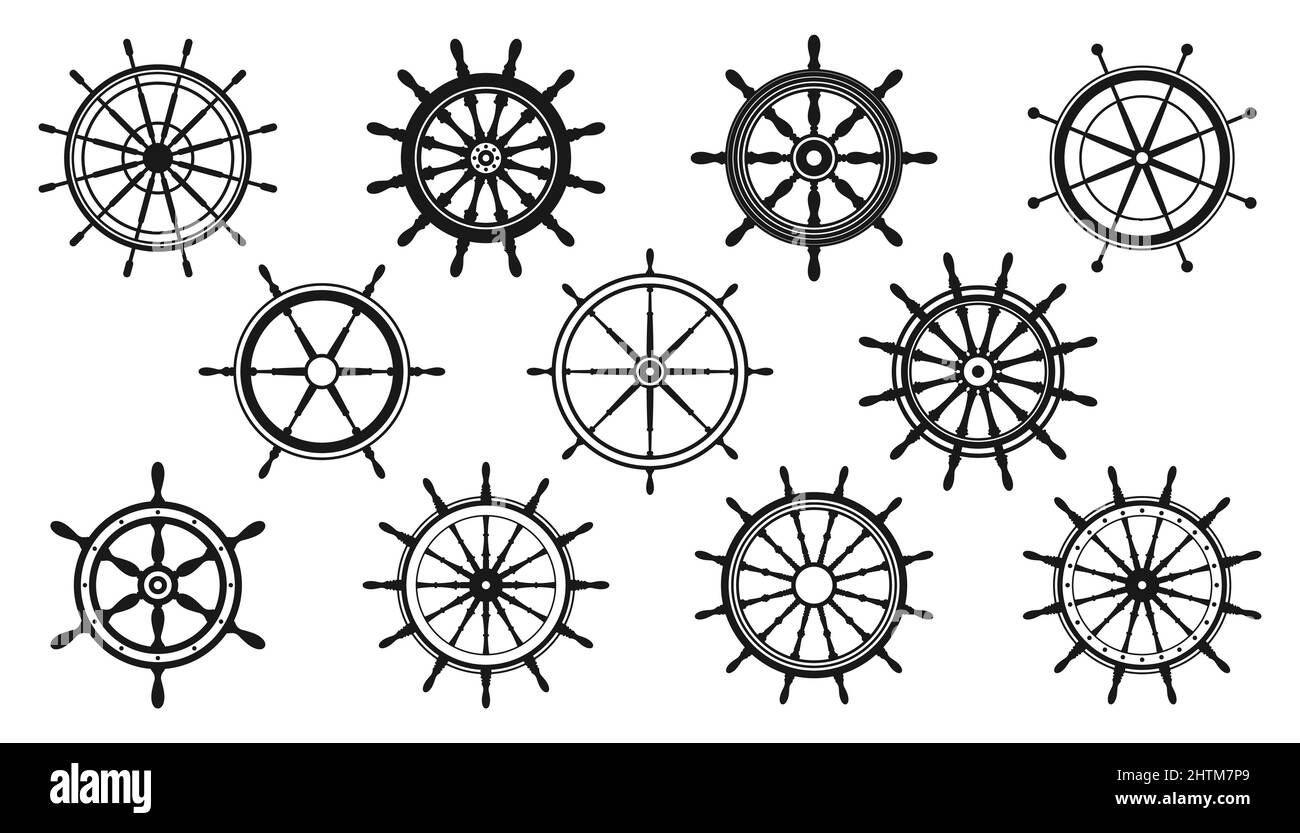 Collection de volants vintage.Navire, symbole roue rétro yacht.Icône de barre nautique.Élément ...