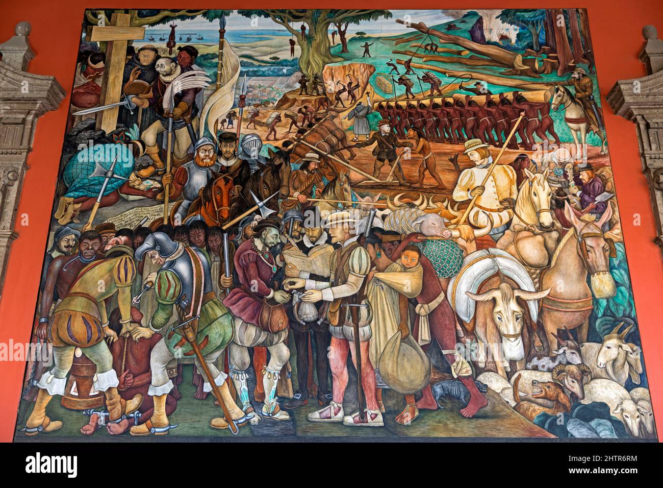 'Arrivée de Hernan Cortes à Veracruz', par Diego Rivera, 1951, Palacio ...