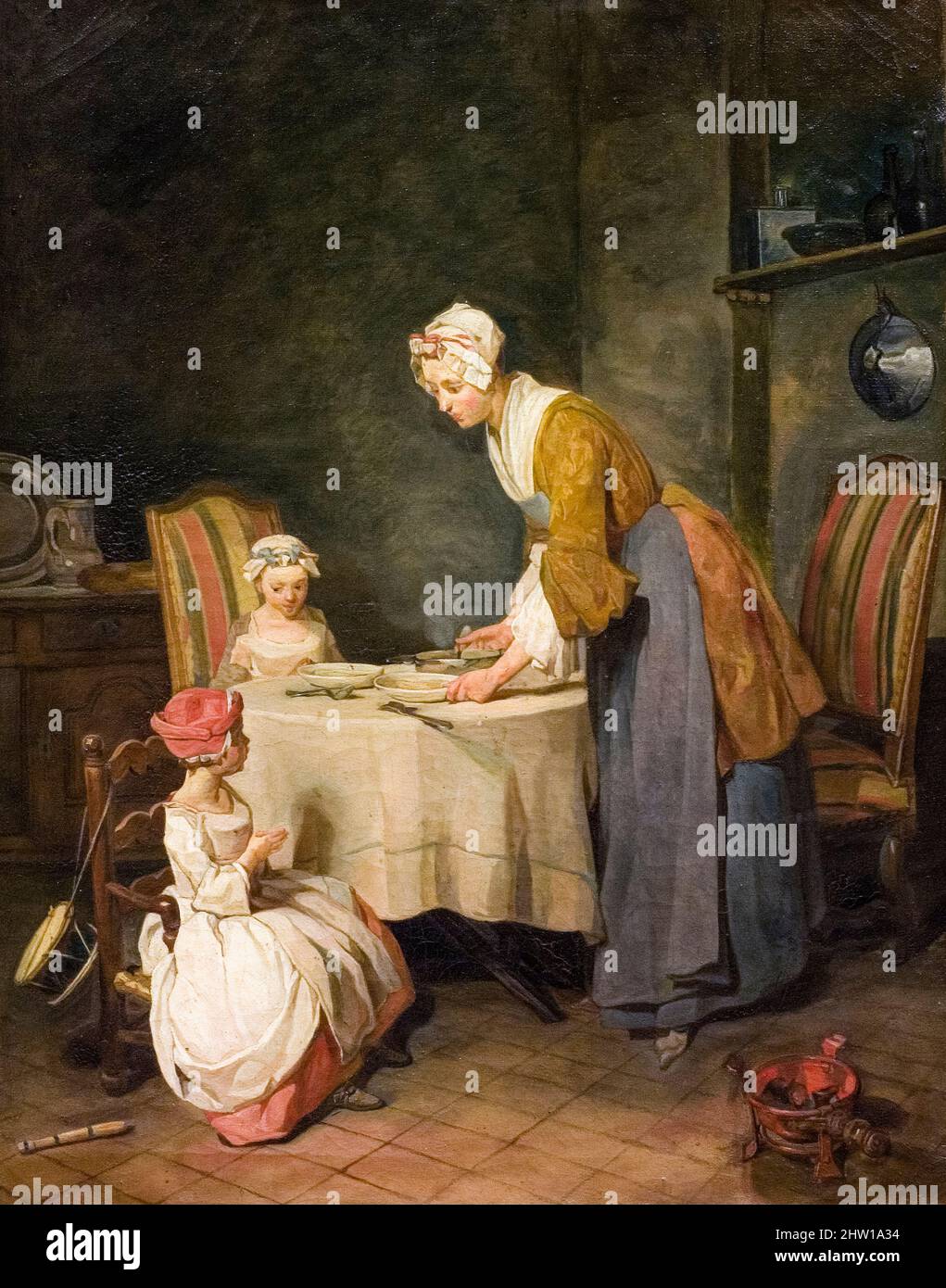 Dire grâce (le Bénédicité), peinture à l'huile sur toile, vers 1740 par ...