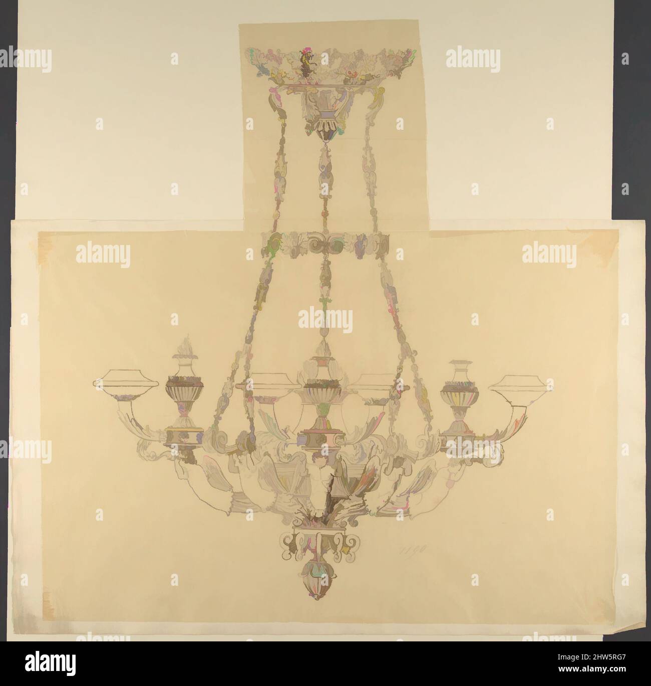 Art inspiré par Design for a lustre, 19th Century, encre stylo et brune ...