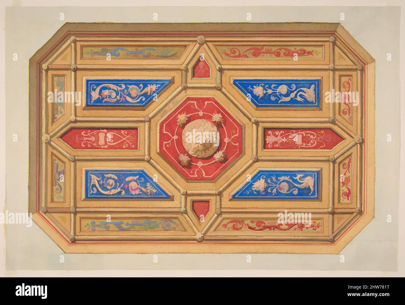 Art inspiré par le design pour un plafond lambrissé, 19th siècle, stylo ...