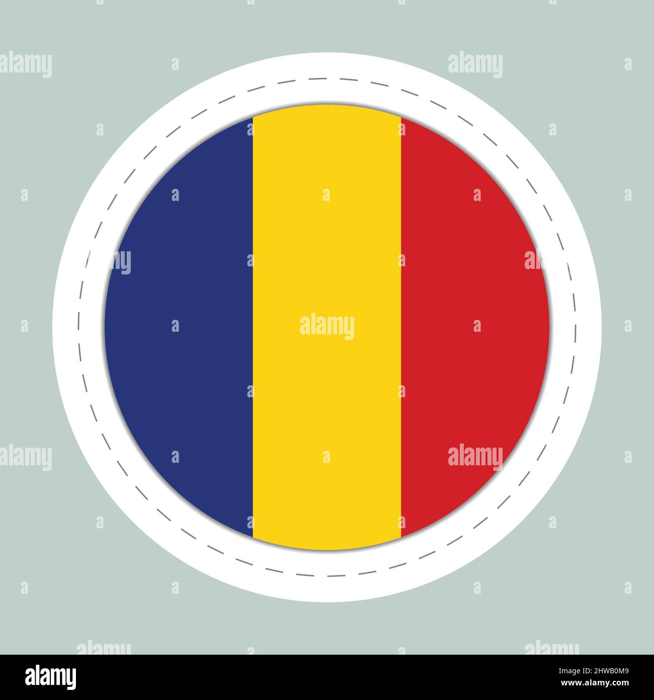 Boule d'autocollant avec drapeau de Roumanie. Sphère ronde, icône de ...