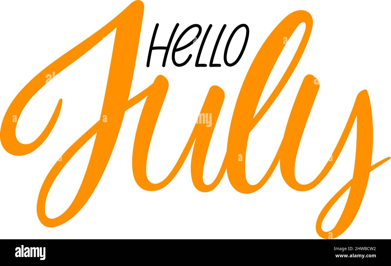 Carte de vœux d'été avec phrase Hello July. Illustration vectorielle ...