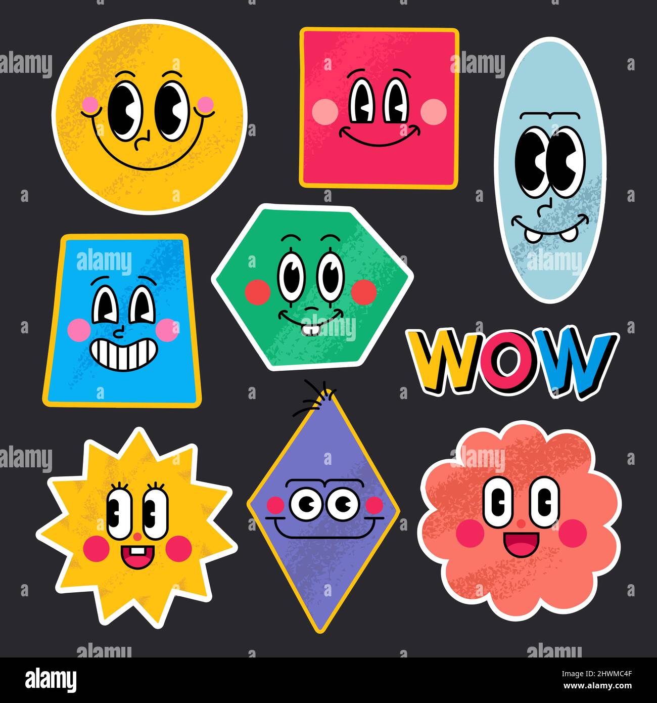 Ensemble de différents Emoji, autocollants. Abstrait drôle personnages ...