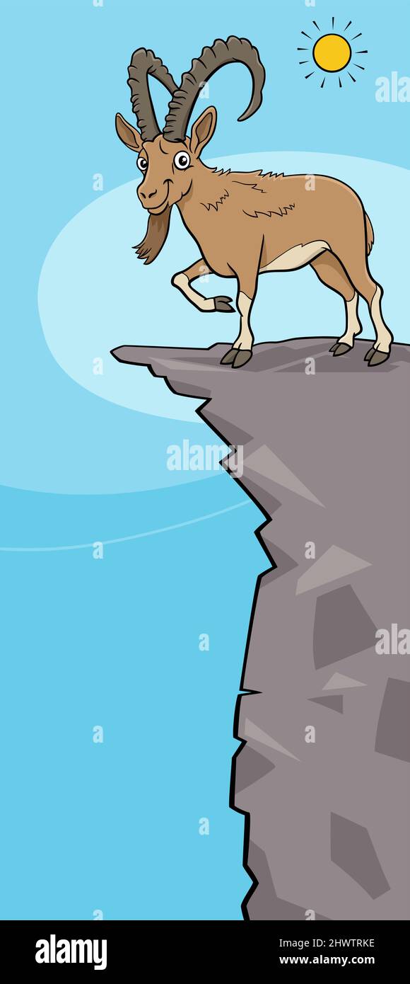 Illustration de dessin animé de caractère animal ibex sur la montagne ...