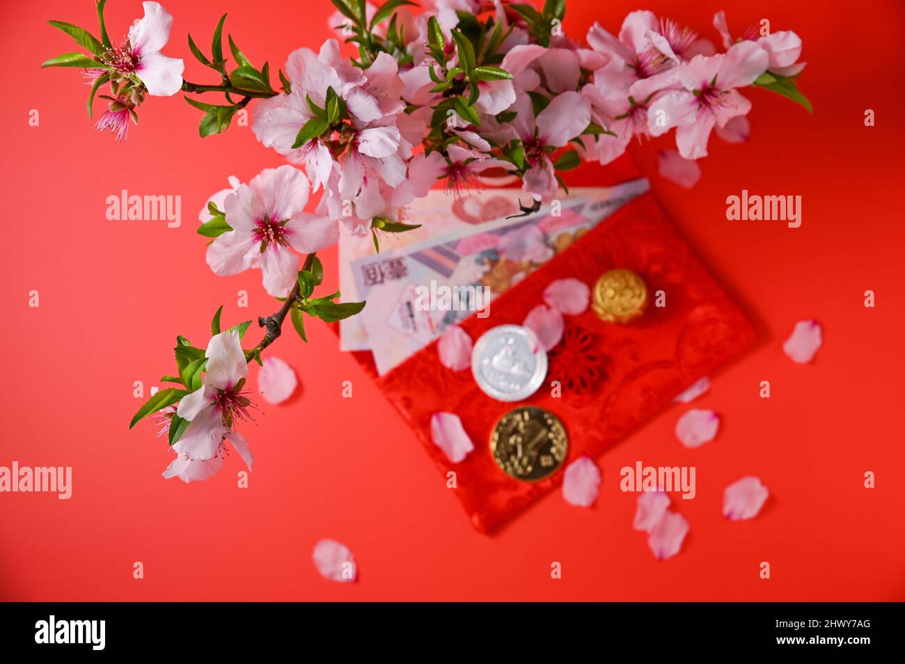 fête du nouvel an chinois décoration pow ou pack rouge, lingots d'or et ...