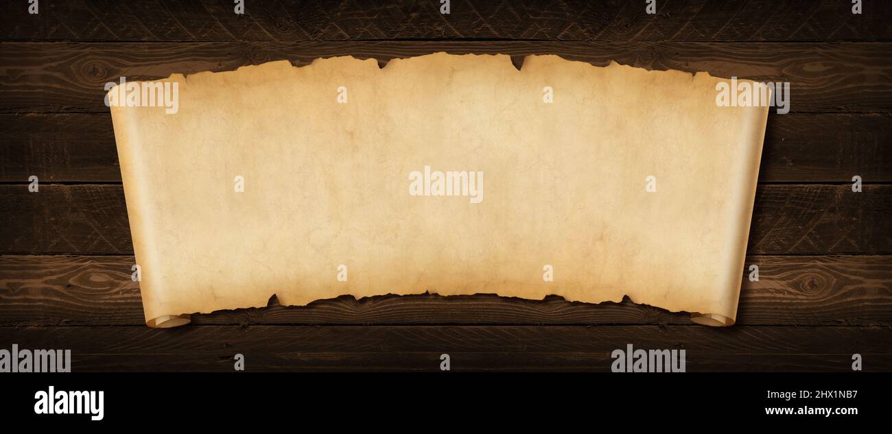 Ancienne banderole horizontale papier.Rouleau parchemin sur fond de ...