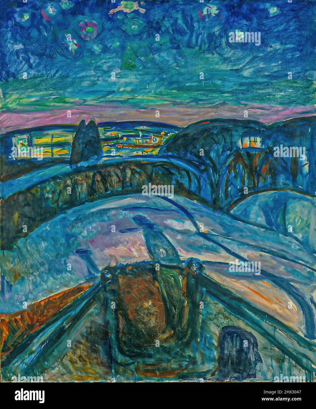 Edvard Munch, Starry Night est une peinture à l'huile sur toile 1922 ...