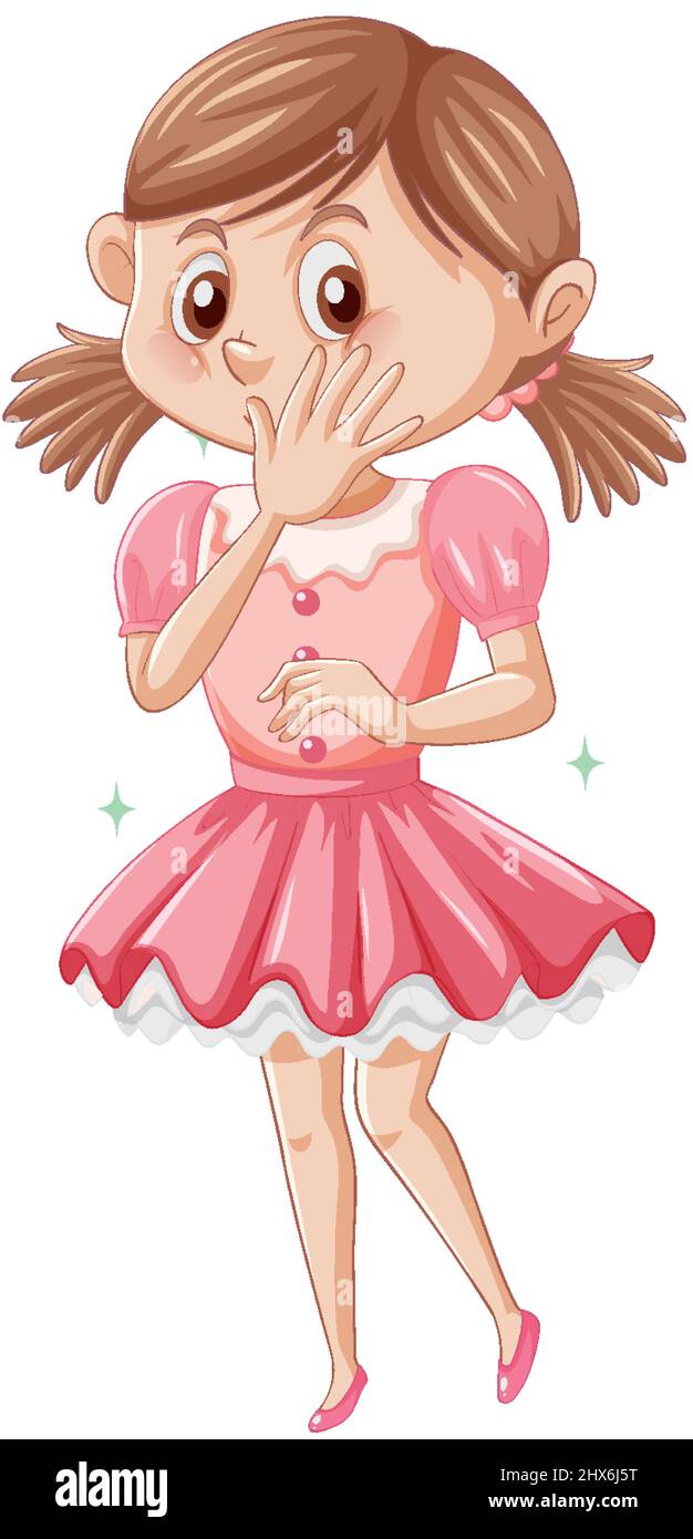 Une fille en robe rose personnage de dessin animé sur fond blanc ...