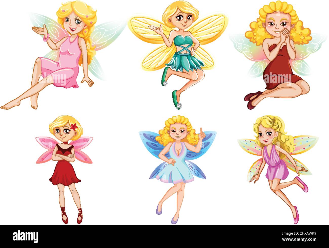 Ensemble de différentes belles fées fille dessin animé personnage ...
