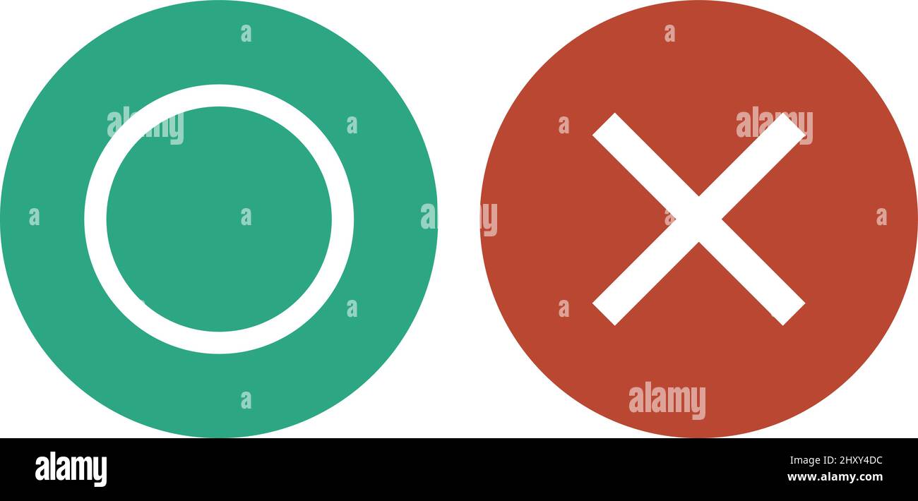 Une icône en forme de cercle vert et une icône en forme de croix rouge ...