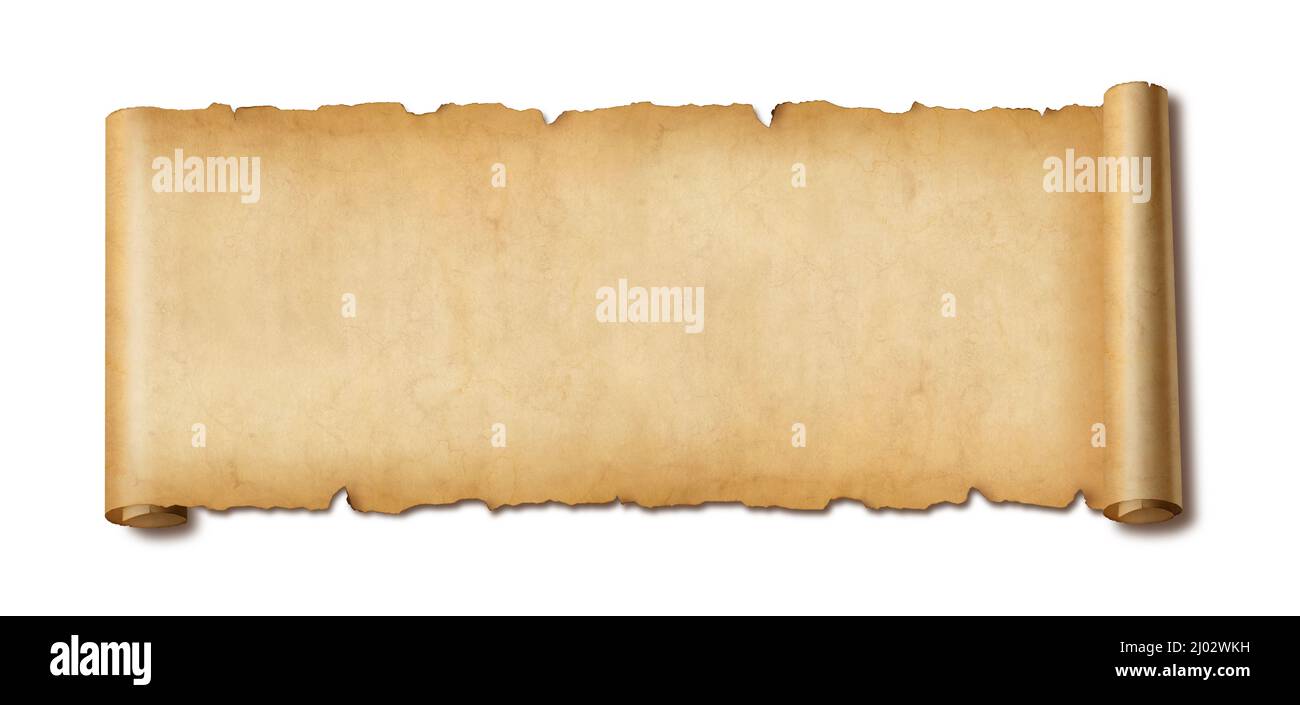 Ancienne banderole horizontale papier.Rouleau parchemin isolé sur fond ...