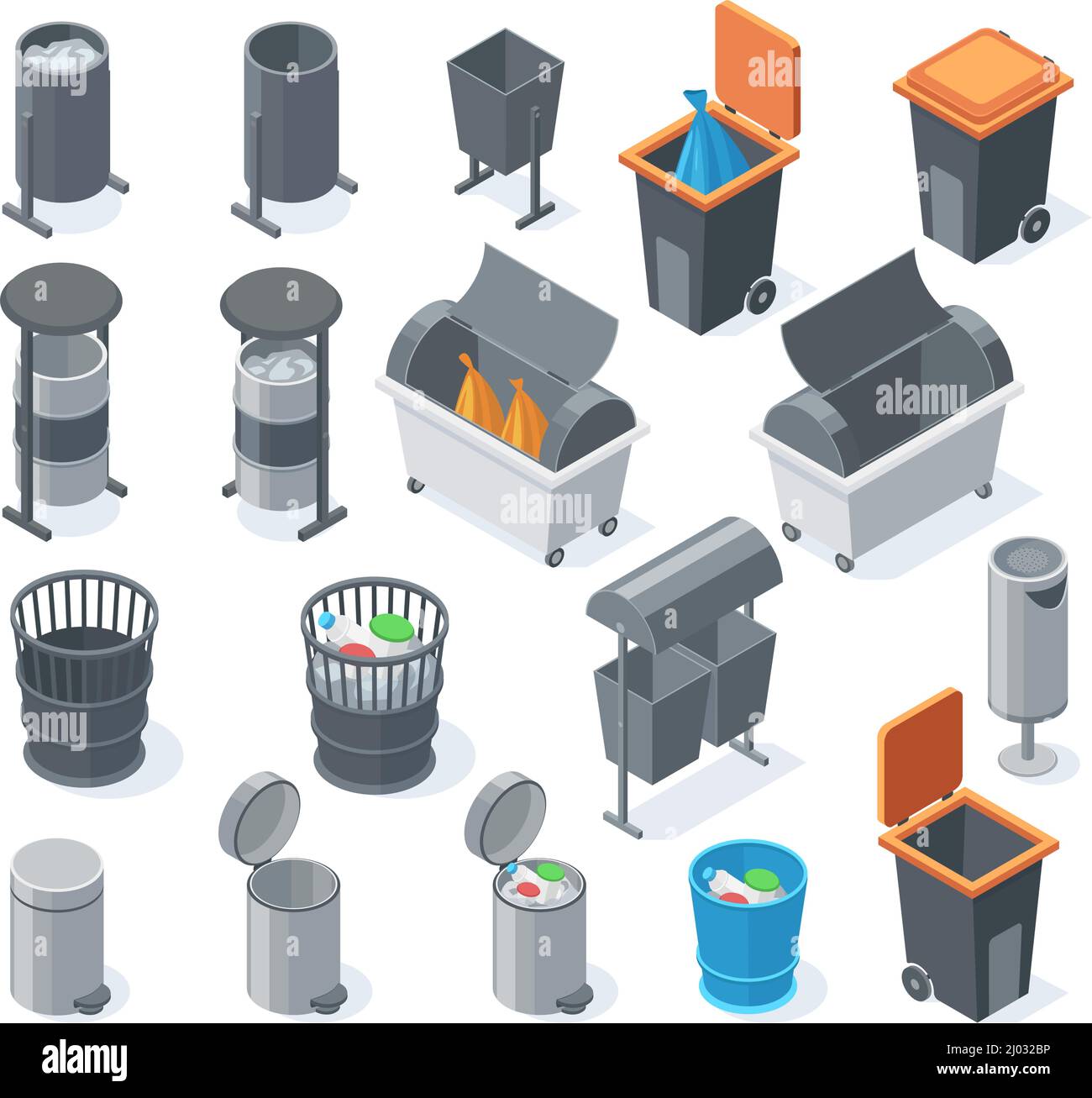 Poubelles Isométriques 3d Poubelles Paniers De Recyclage Des Déchets