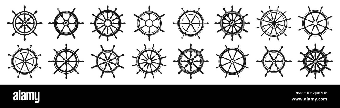 Collection de volants vintage.Navire, symbole roue rétro yacht.Icône de barre nautique.Élément ...