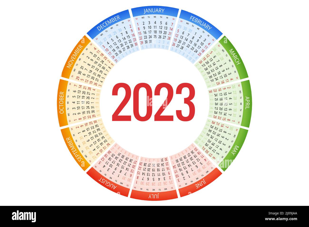 Calendrier circulaire pour 2023. Modèle de calendrier pour 2022. Modèle ...